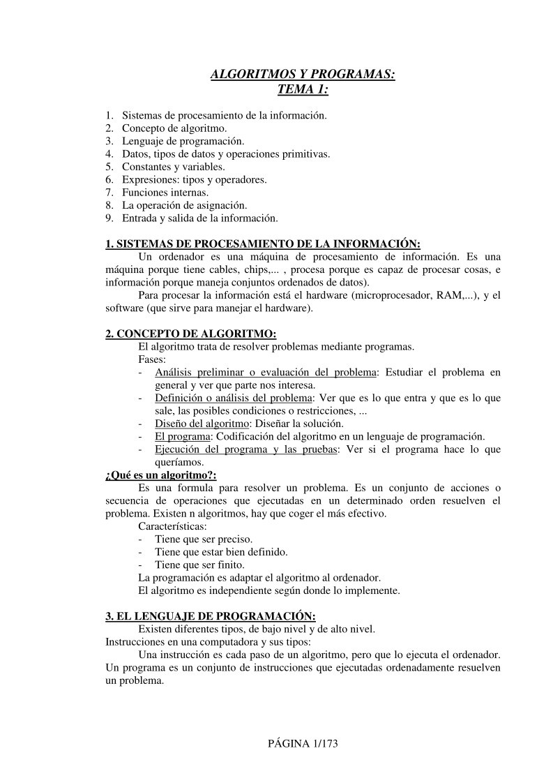 PDF de programación - Algoritmos y Programas